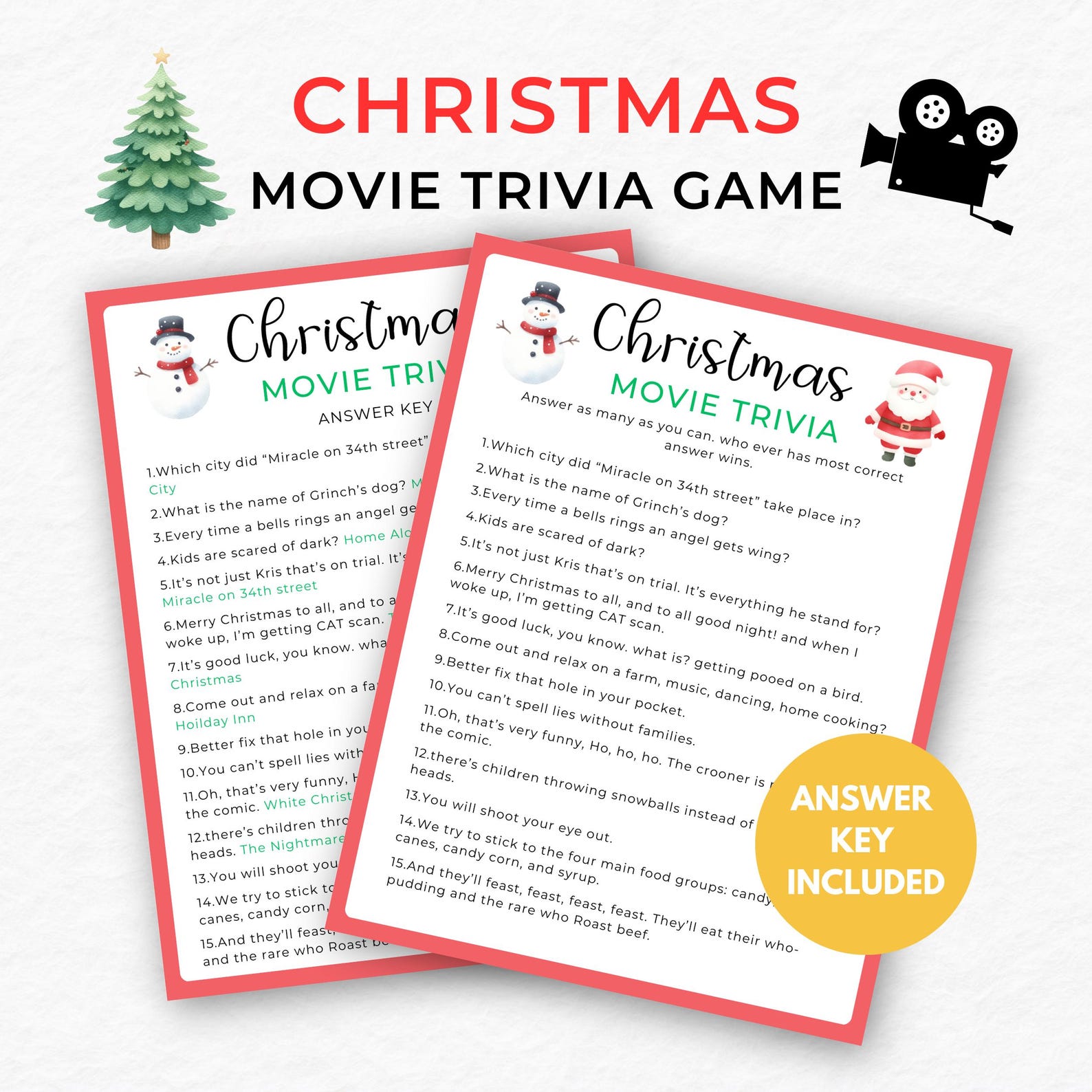 Christmas Trivia Printable Game | Christmas Party Game | Family Trivia ...