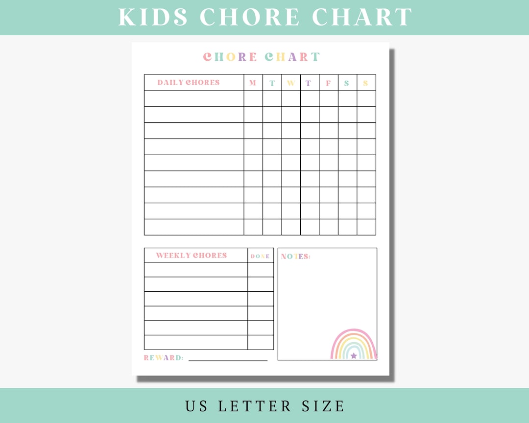 Printable Chore Chart for Kids Pastel Rainbow Kids Chore - Etsy Finland