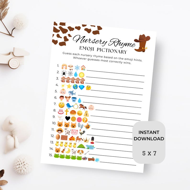 Western Nursery Rhyme Pictionary | Instant Download | Baby Emoji Game ...