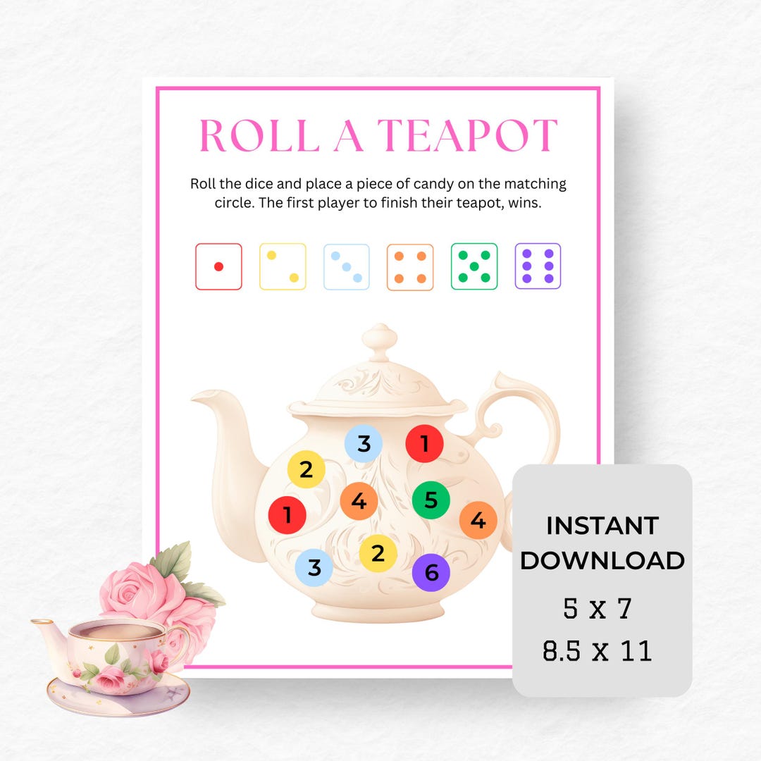 Tea Party Games, Roll a Teapot Game, Printable Tea Party Games, Tea ...