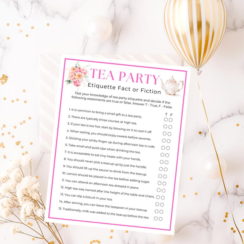Tea Party Activities, Tea Party Etiquette, Printable Bridal Shower ...
