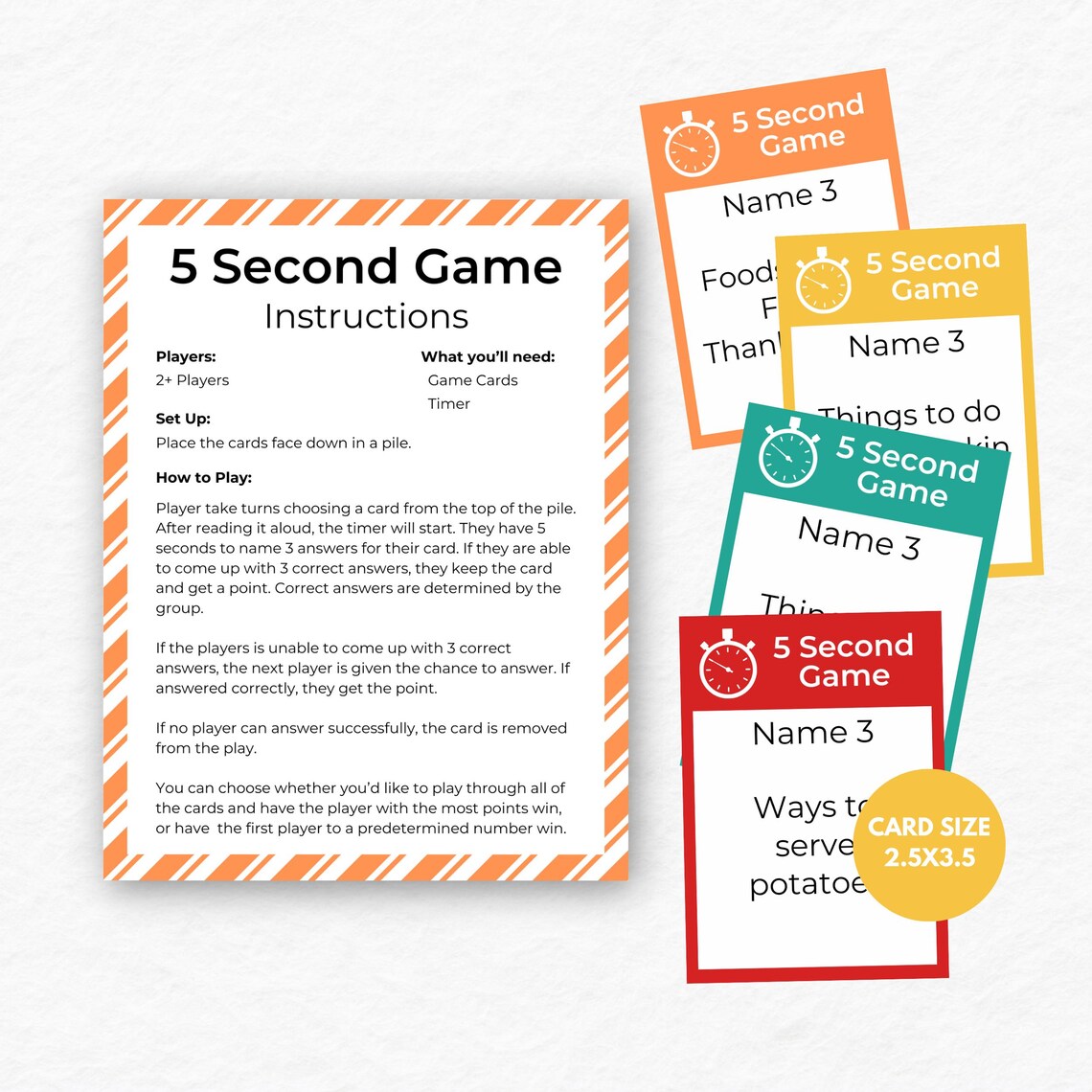 Thanksgiving 5 Second Game | Printable Thanksgiving Game | Thanksgiving ...