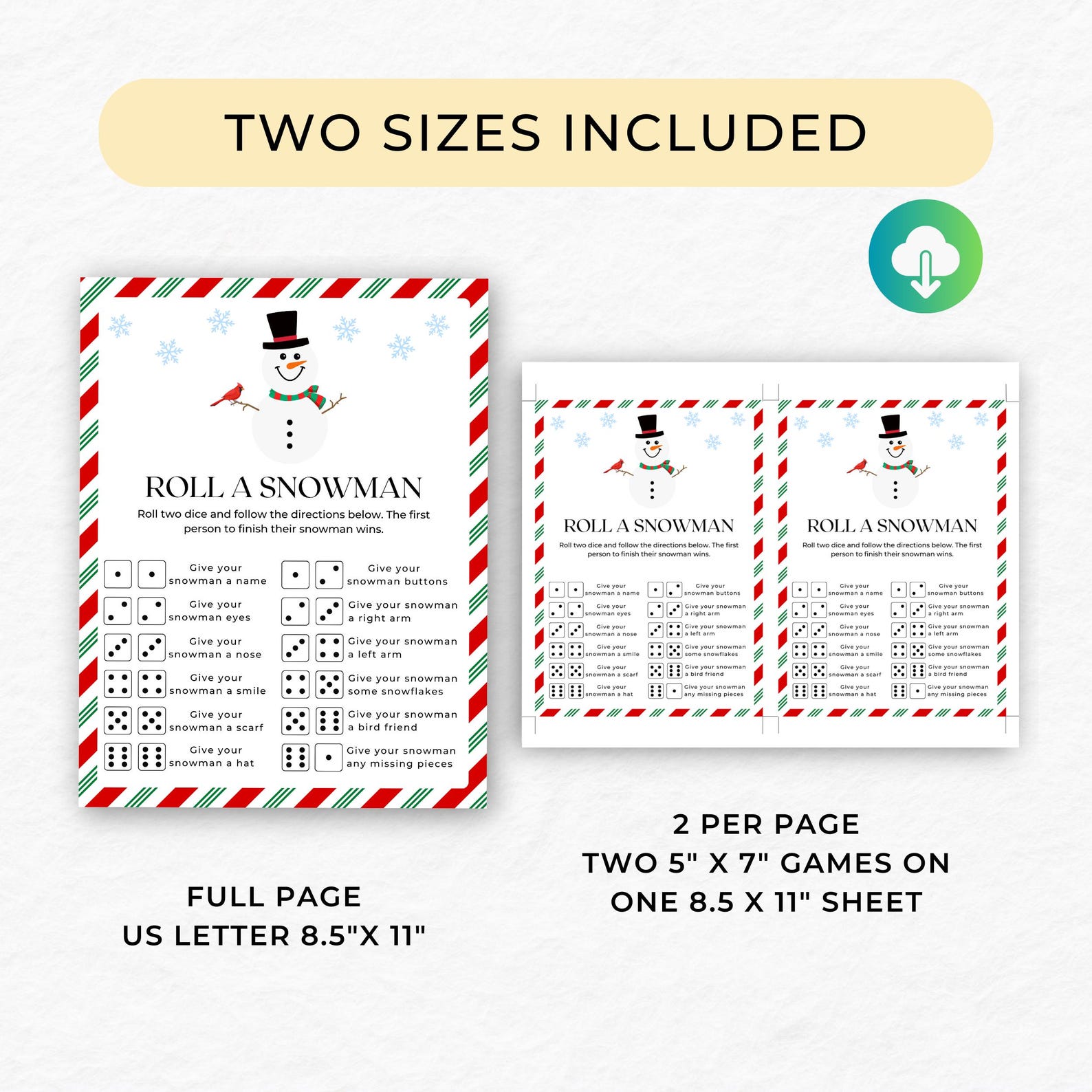 Roll A Snowman Game Printable Christmas Game for Kids Build A Snowman ...