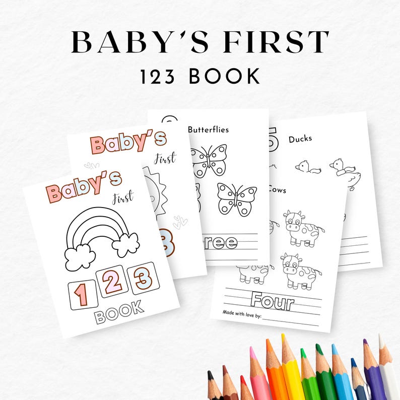 Baby Shower 123 Book, Baby's First Coloring Book,printable Baby Shower ...