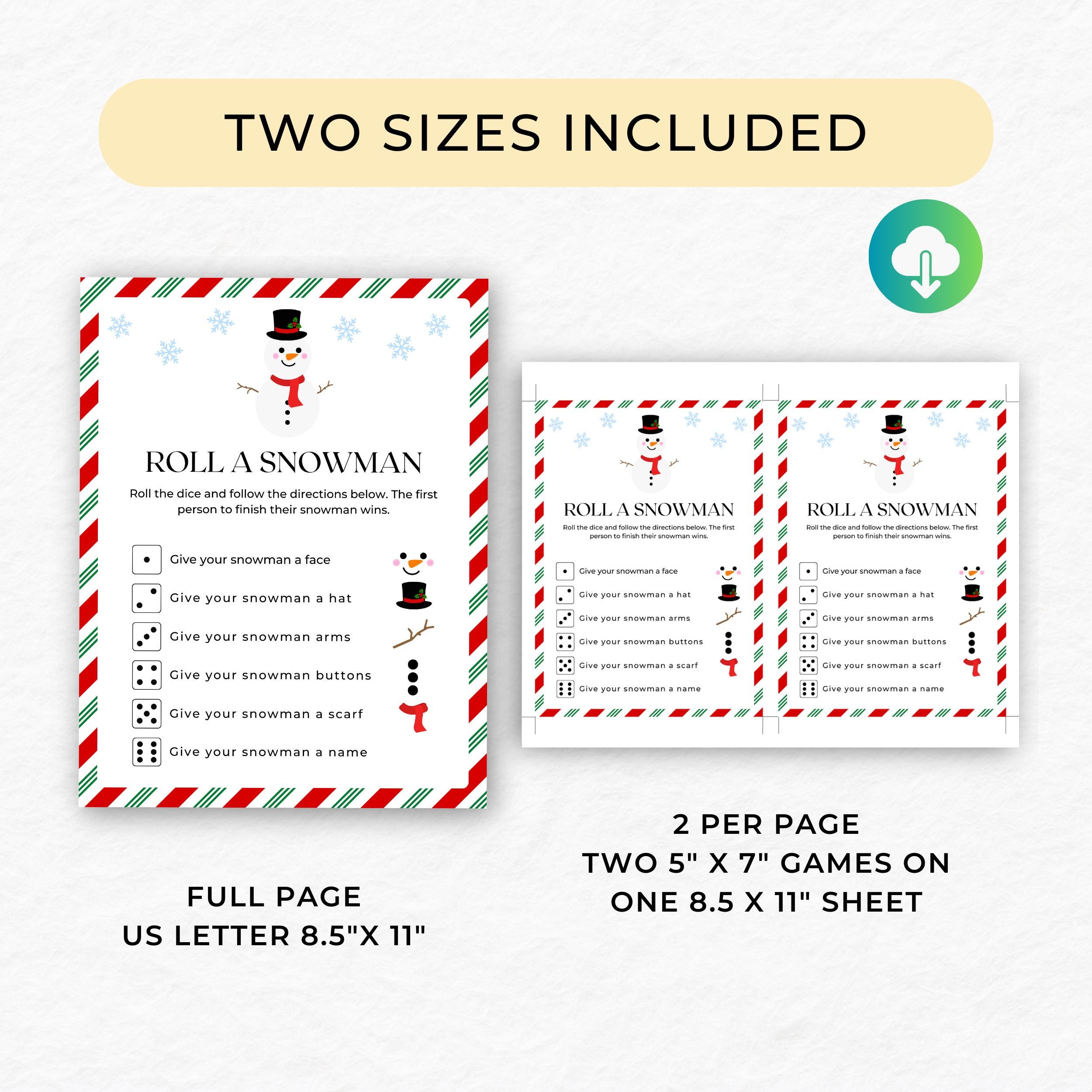 Roll A Snowman Game Printable Christmas Game for Kids Build A Snowman ...