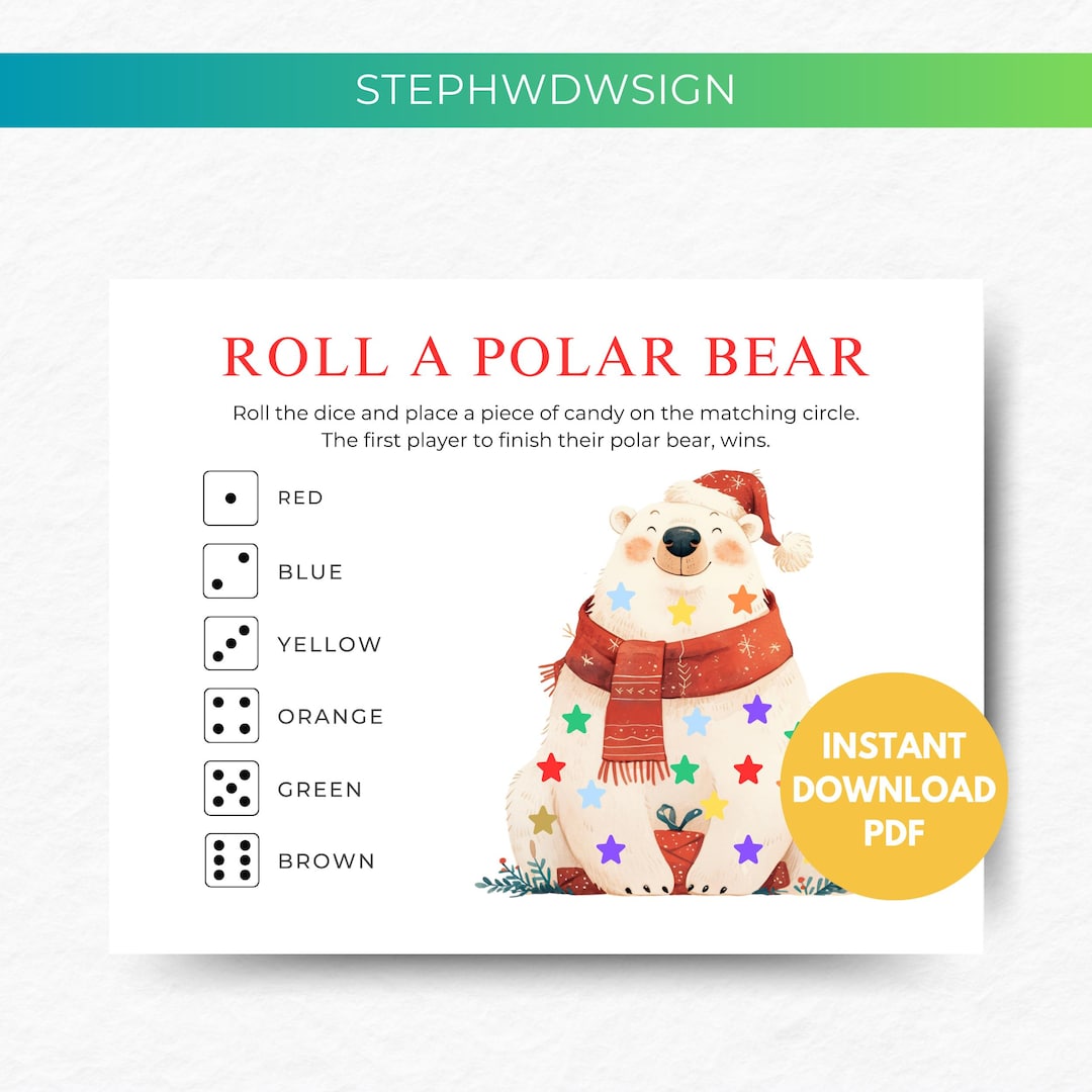 Roll A Christmas Polar Bear Dice Game, Game for Kids | Christmas Dice ...