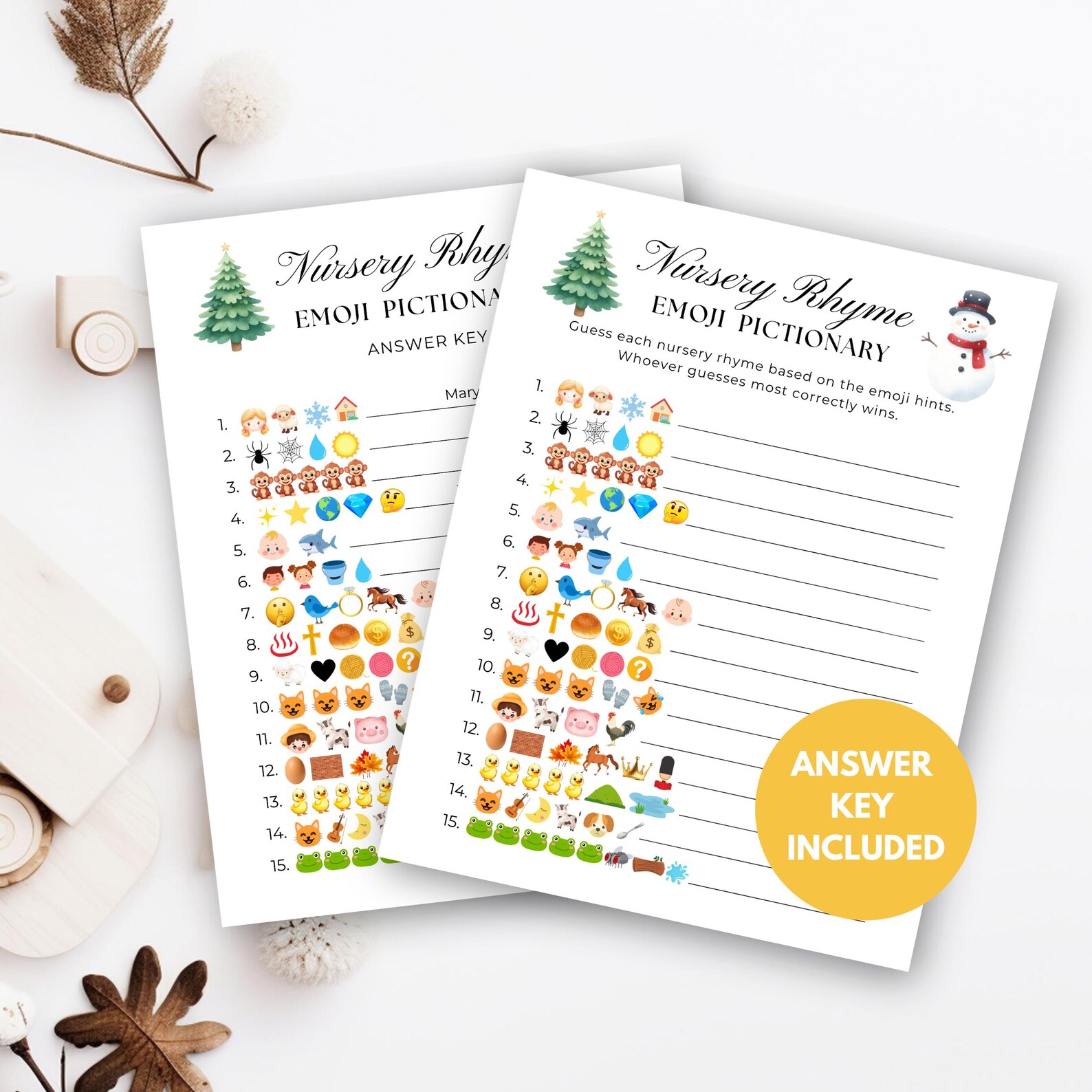 Christmas Nursery Rhyme Pictionary | Instant Download | Baby Emoji Game ...