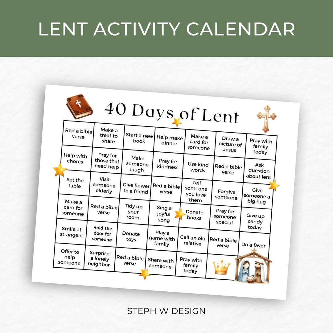 Kids Lent Calendar,lent Activities, 40 Days of Lent, Lenten Calendar ...