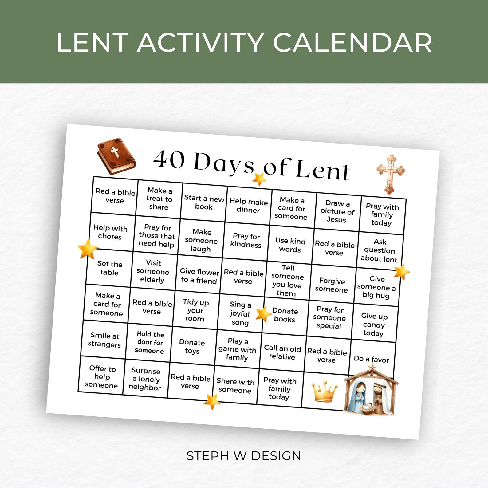 Kids Lent Calendar,lent Activities, 40 Days of Lent, Lenten Calendar ...