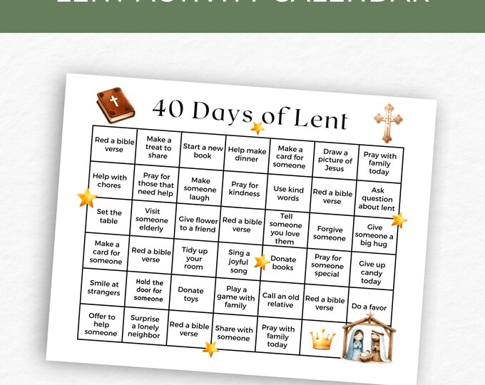 Kids 40 Days Lenten Calendar 2026, Lent Activity Calendar for Kids, Ash ...