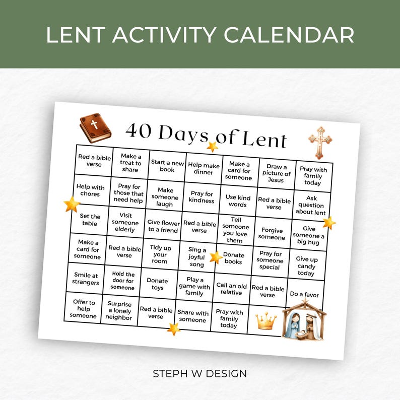 Kids Lent Calendar,lent Activities, 40 Days of Lent, Lenten Calendar ...