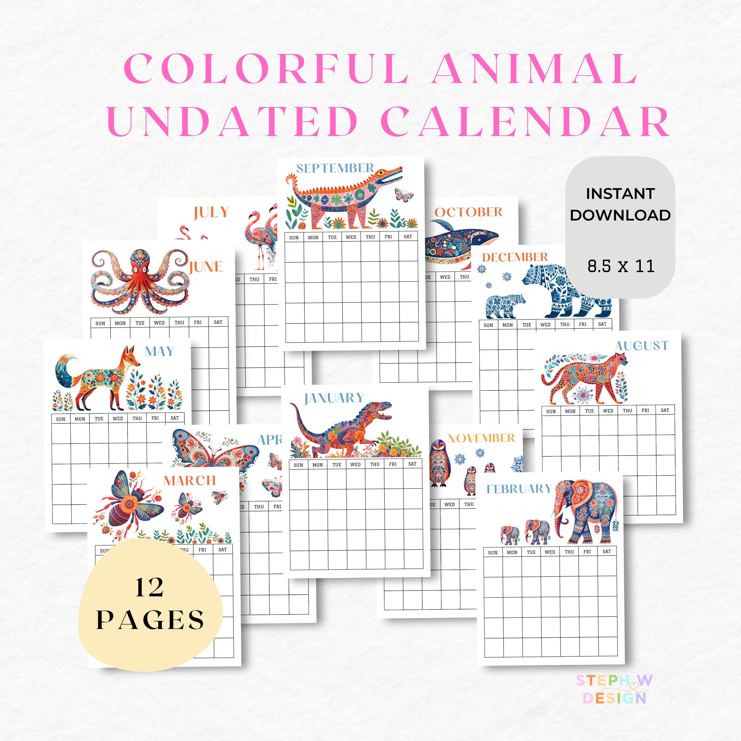Printable Undated Calendars, Undated Monthly Planner, Printable Kids ...
