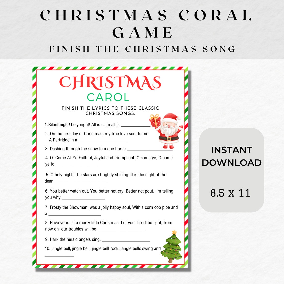 Christmas Song Trivia Game, Christmas Carol Game, Finish the Lyrics ...