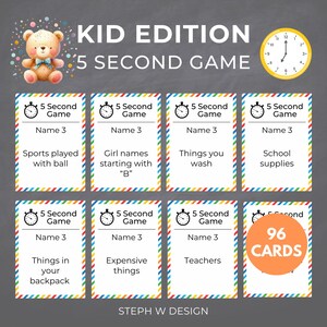Printable 5 Second Game for Kids, Birthday Party Games, Kid-edition, 5 ...
