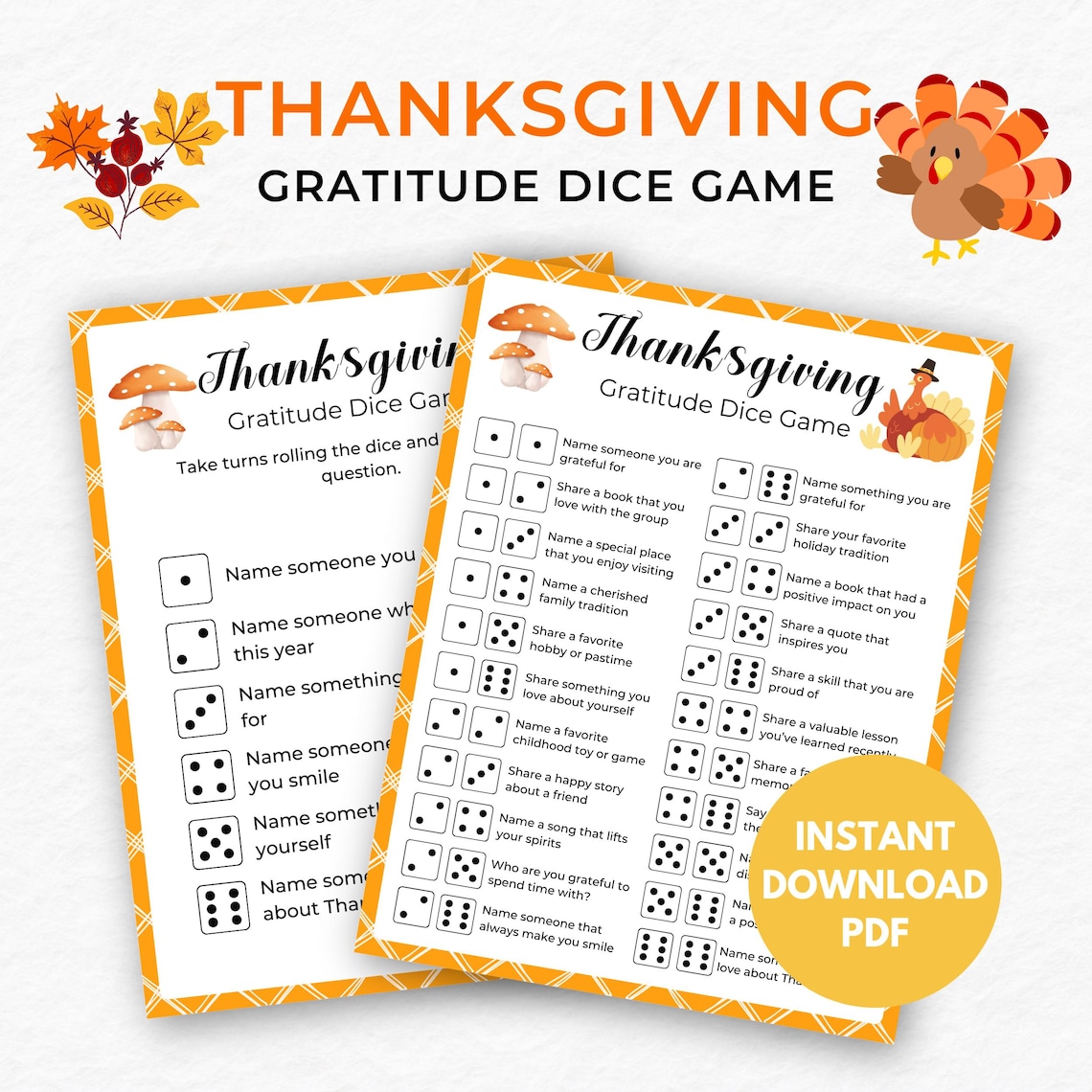 Thanksgiving Party Game | Thanksgiving Kids Activity | Dice Gratitude ...