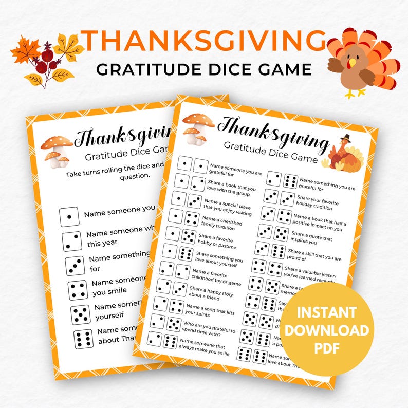Thanksgiving Party Game | Thanksgiving Kids Activity | Dice Gratitude ...