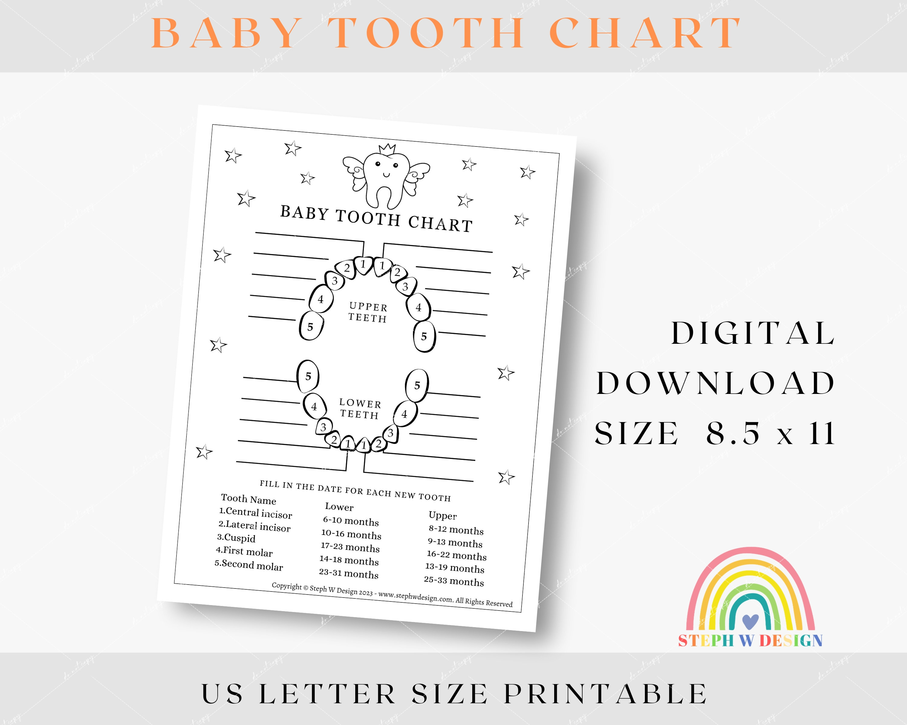 Baby Tooth Chart, Baby Shower Gift, Tooth Fairy Pillow, Baby Teething ...
