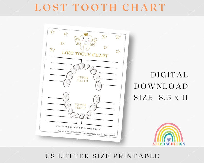 Printable Lost Tooth Chart, Gold Lost Tooth Chart, Tooth Fairy Chart ...
