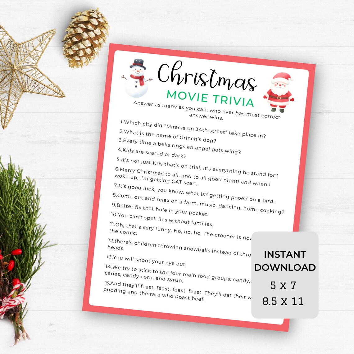 Christmas Trivia Printable Game | Christmas Party Game | Family Trivia ...