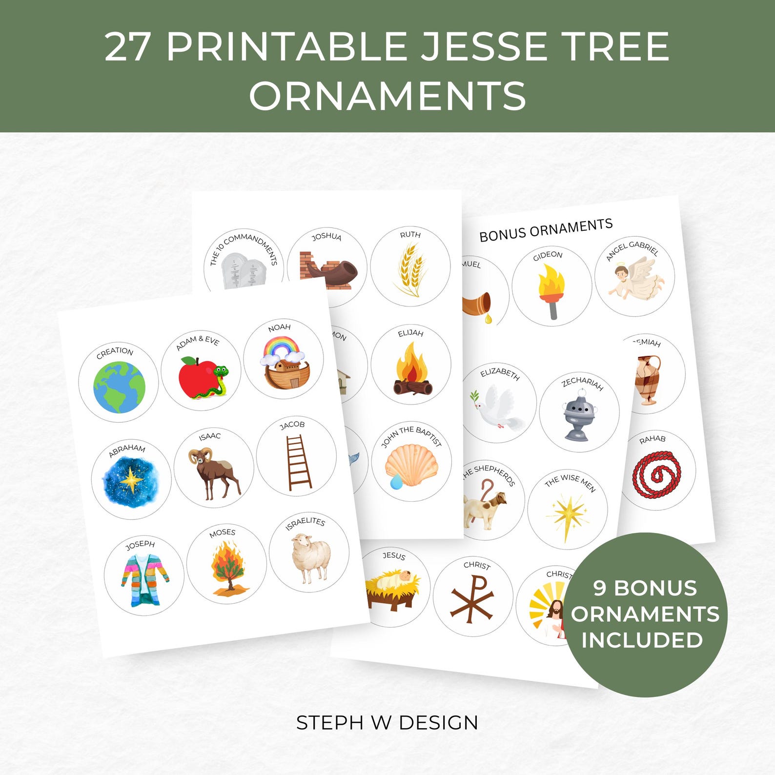 Jesse Tree Ornaments, Advent Printable Decorations, Christmas Gifts ...