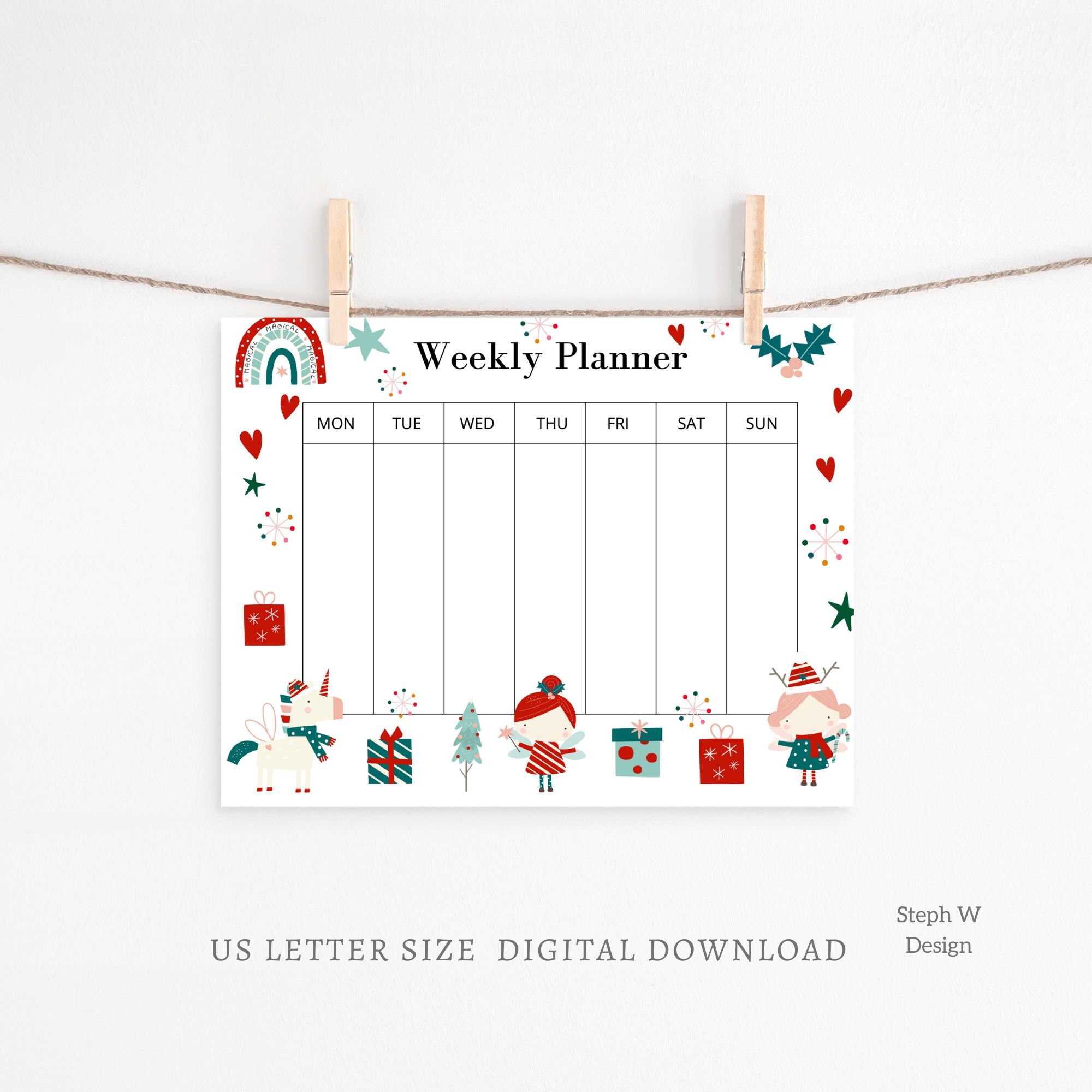 Kids Weekly Planner, Printable Weekly Planner, Christmas Daily Planner ...