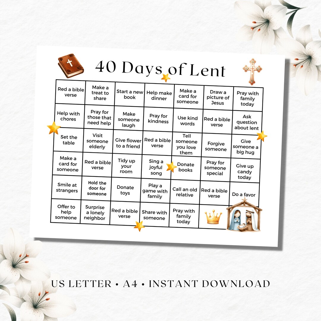 Kids Lent Calendar,lent Activities, 40 Days of Lent, Lenten Calendar ...