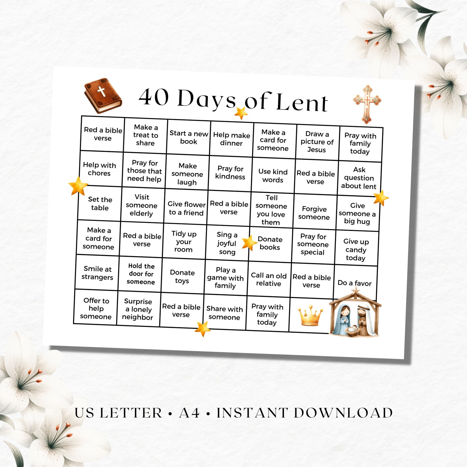 Kids Lent Calendar,lent Activities, 40 Days of Lent, Lenten Calendar ...