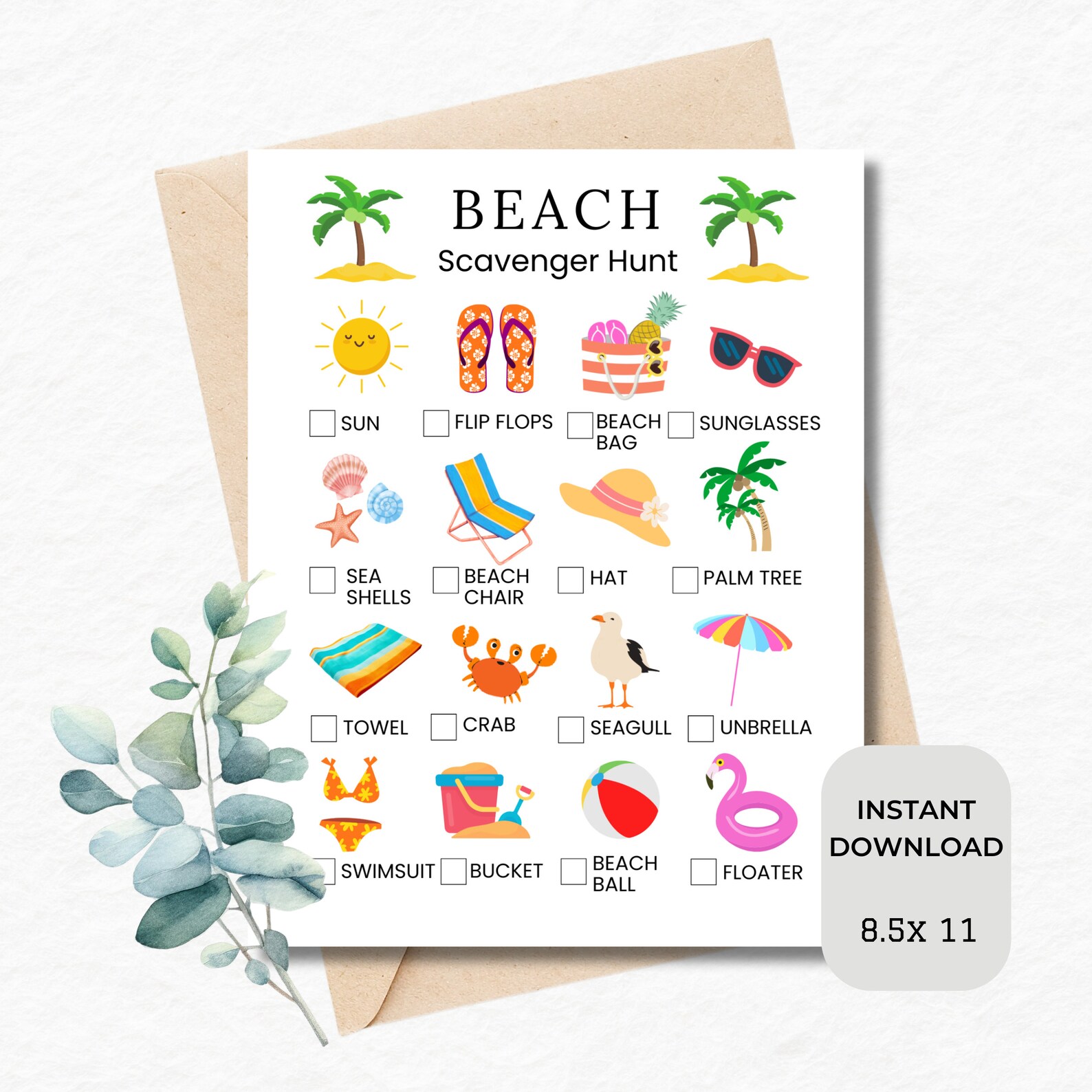 Printable Beach Scavenger Hunt, Beach Treasure Hunt, Outdoor Scavenger ...
