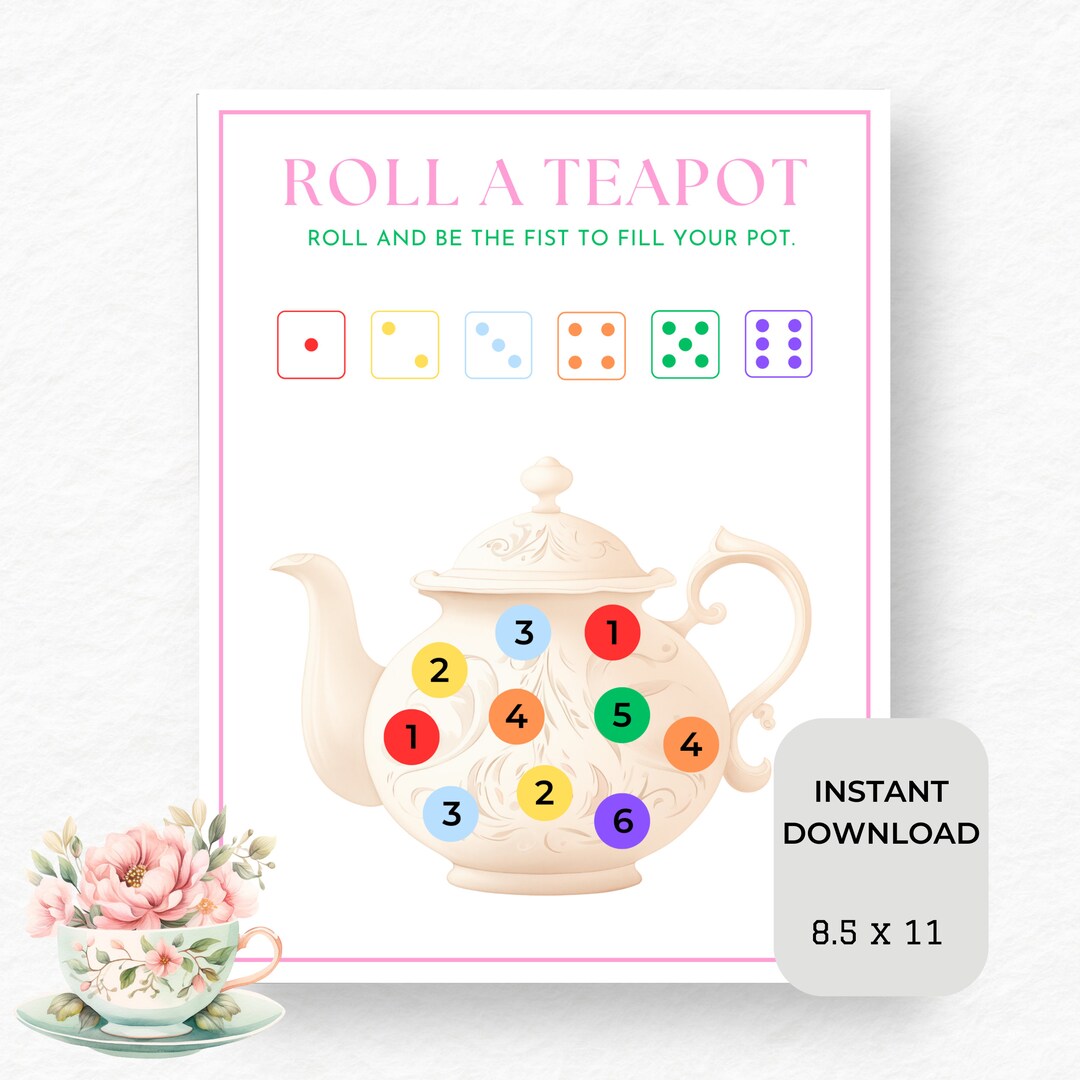 Tea Party Games, Roll a Teapot Game, Printable Tea Party Games, Tea ...