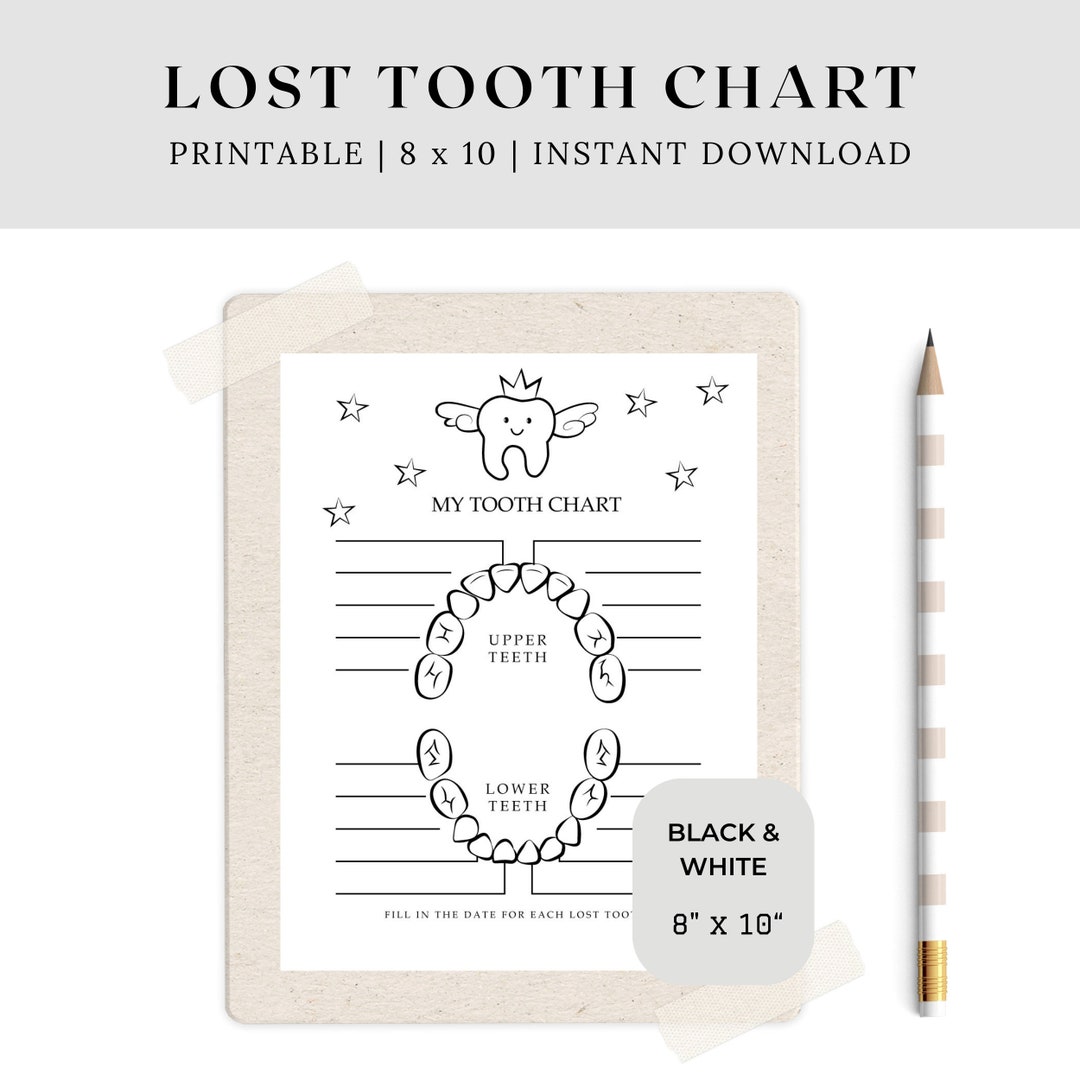 Lost Tooth Chart 8x10, Printable Kids Tooth Tracker, Tooth Fairy Record ...