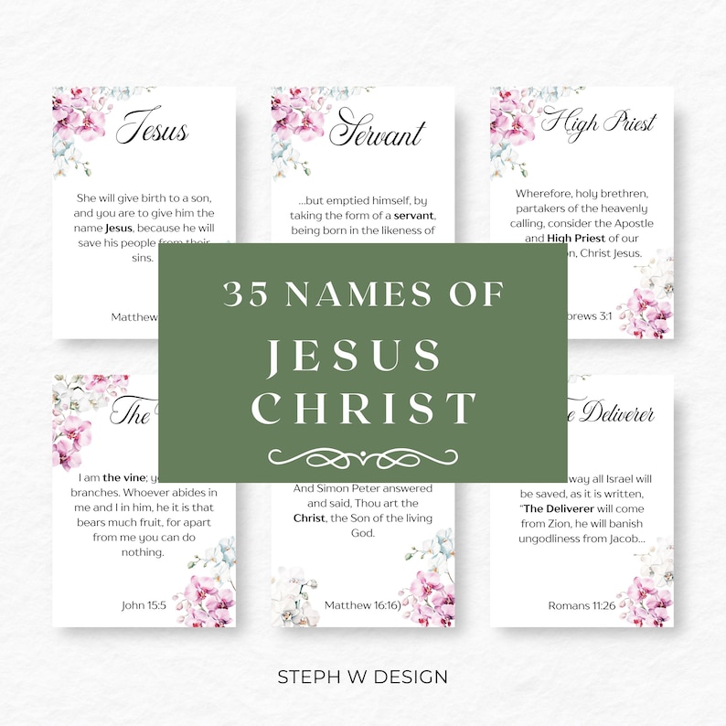 Names of Jesus Scripture Cards, Printable Bible Verses, Christian ...