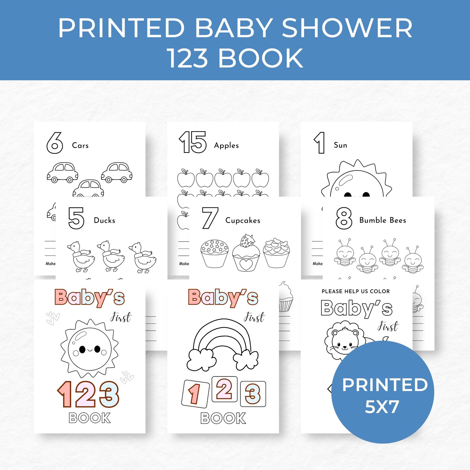 Printed 5x7 Baby Shower 123 Book, Baby's First 123 Book, Personalized ...