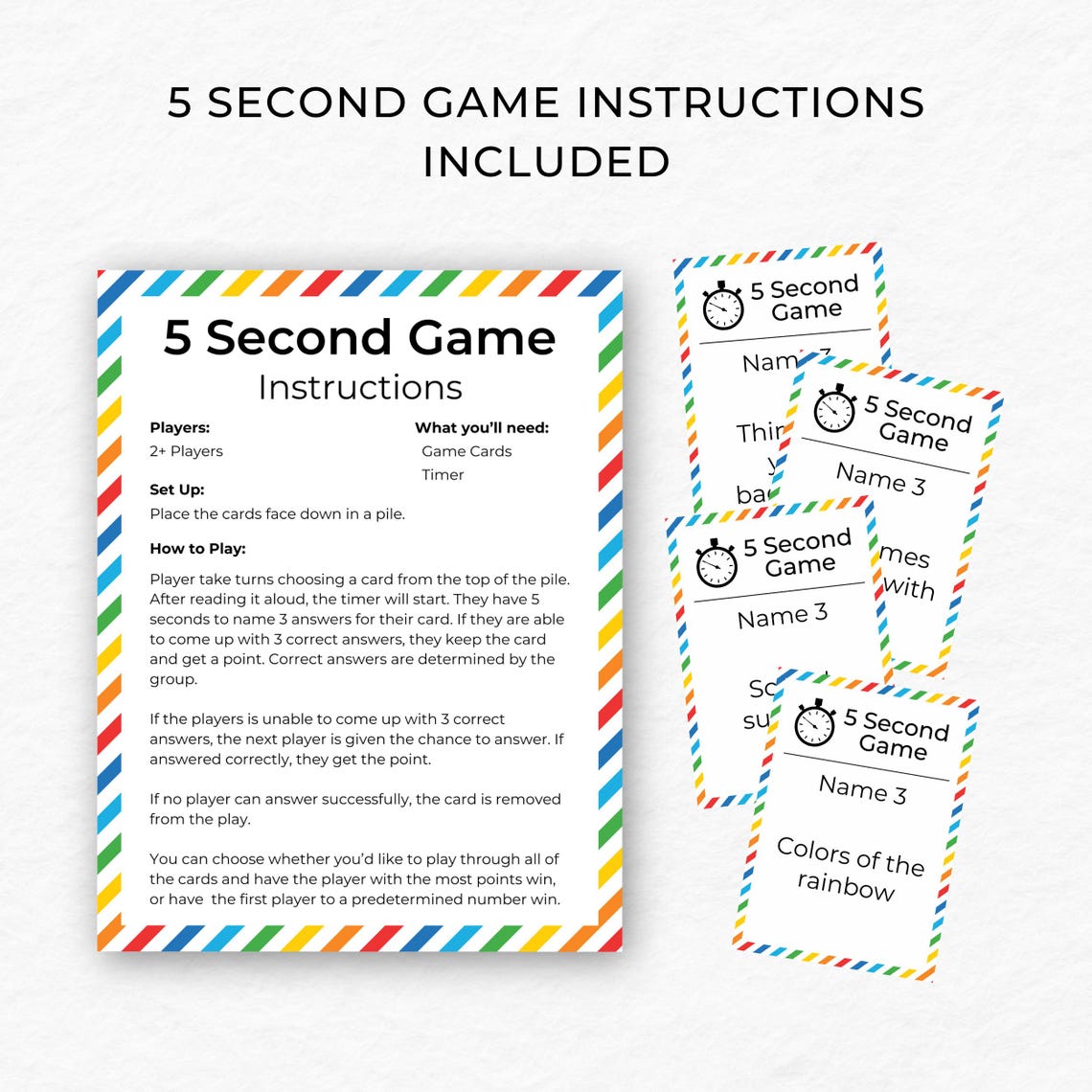 Printable 5 Second Game for Kids, Birthday Party Games, Kid-edition, 5 ...