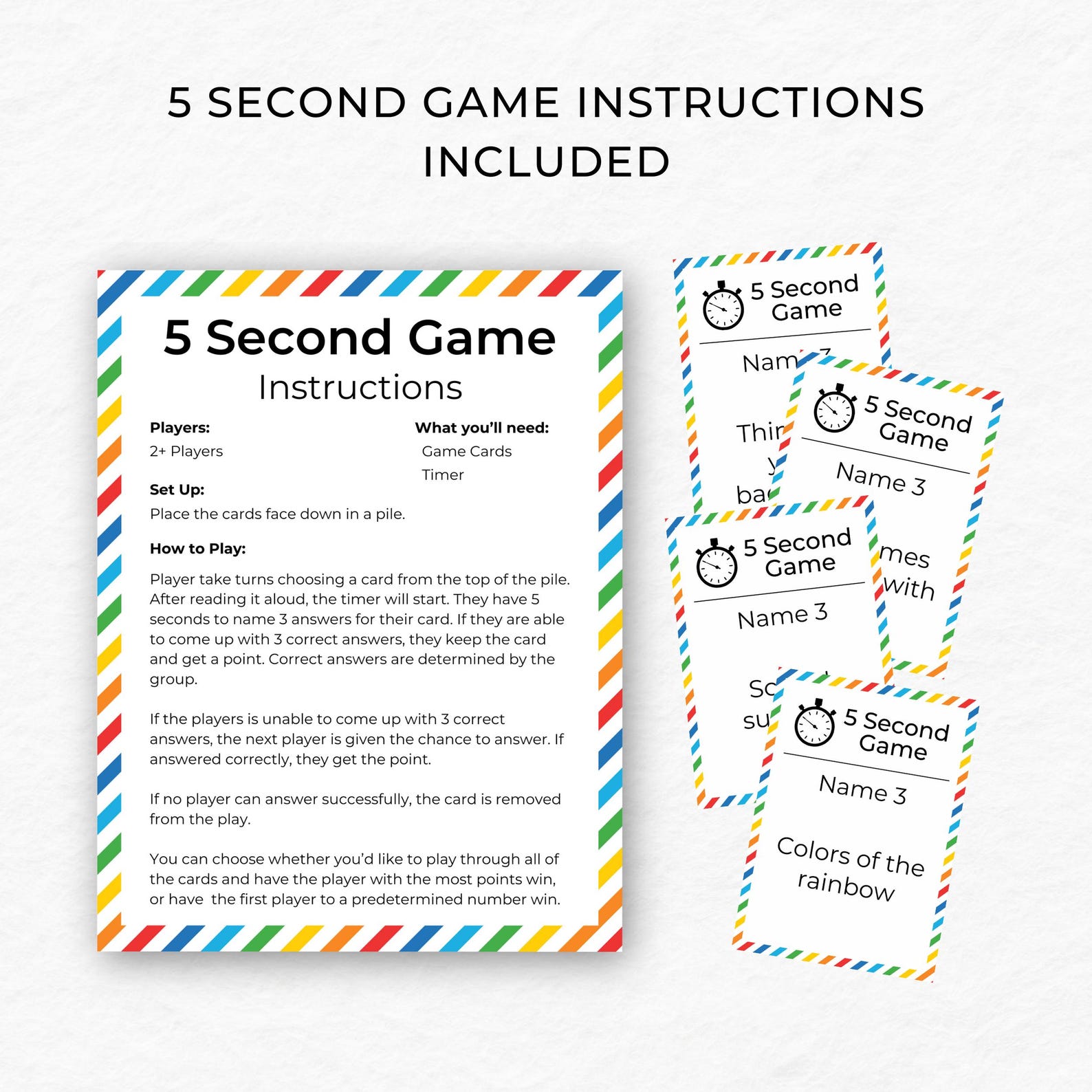 Printable 5 Second Game for Kids, Birthday Party Games, Kid-edition, 5 ...