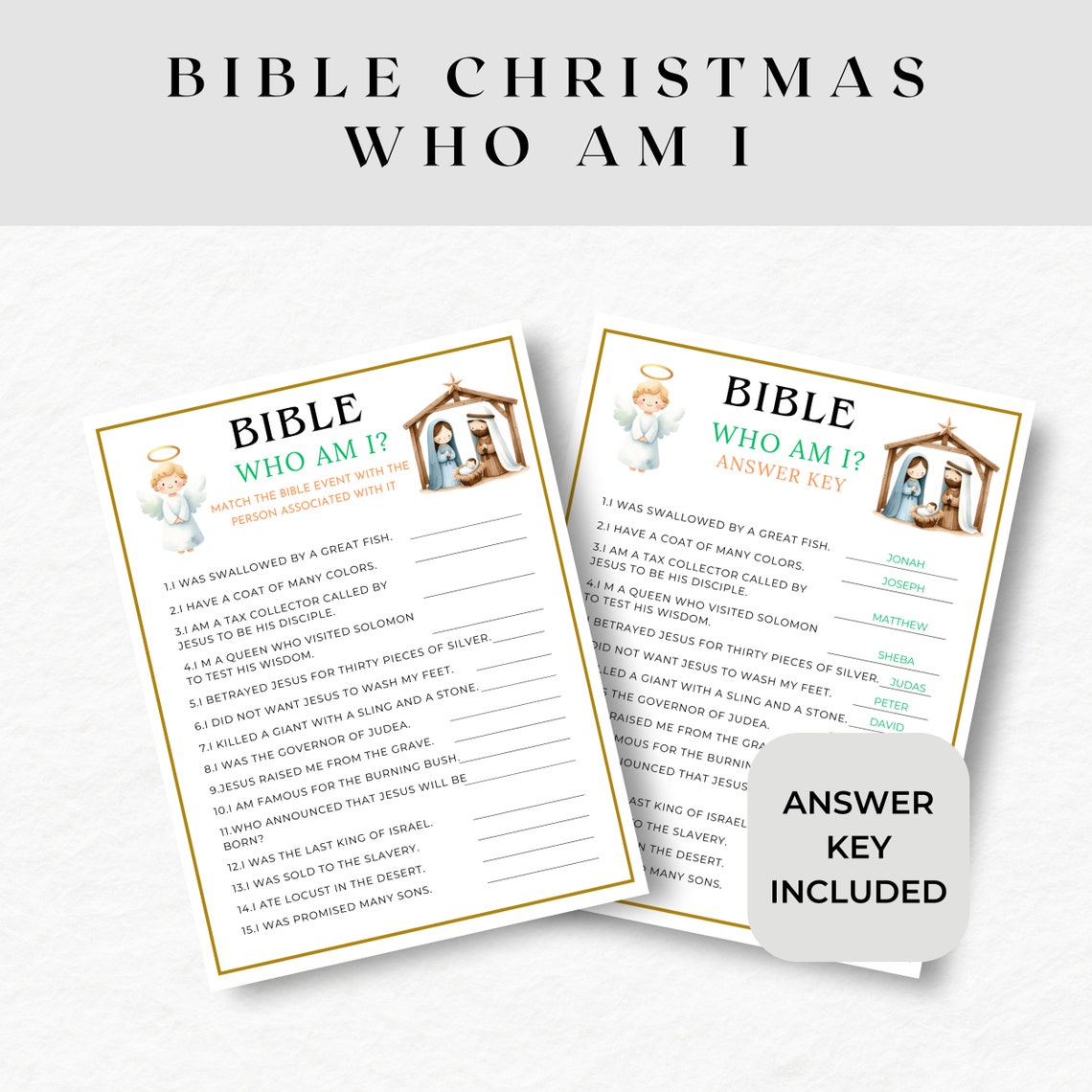 Christmas Bible Games, Bible Who Am I Game, Printable Christmas Trivia ...