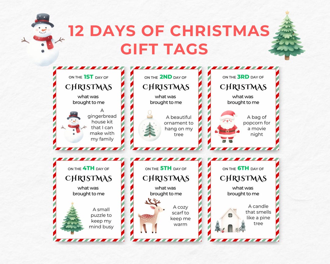 12 Days of Christmas Tags Printable | Holiday Countdown Gift Labels ...