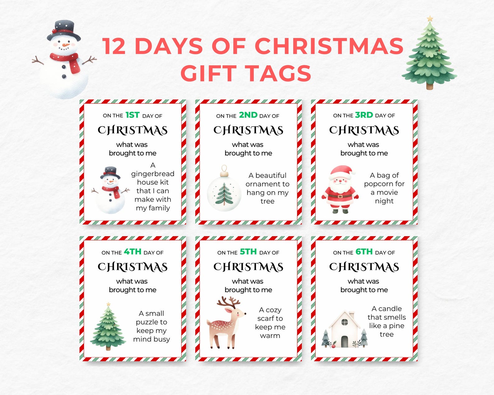 12 Days of Christmas Tags Printable | Holiday Countdown Gift Labels ...