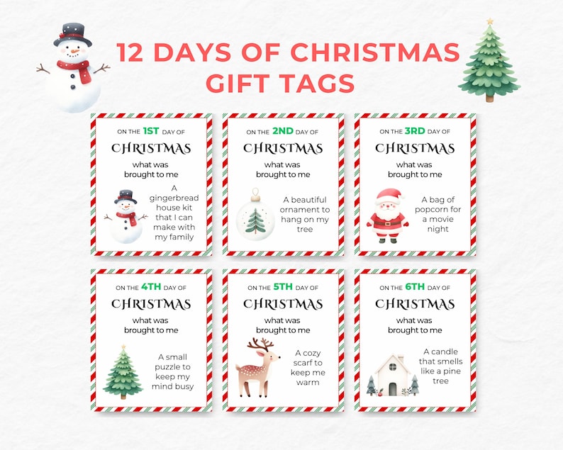 12 Days of Christmas Tags Printable | Holiday Countdown Gift Labels ...