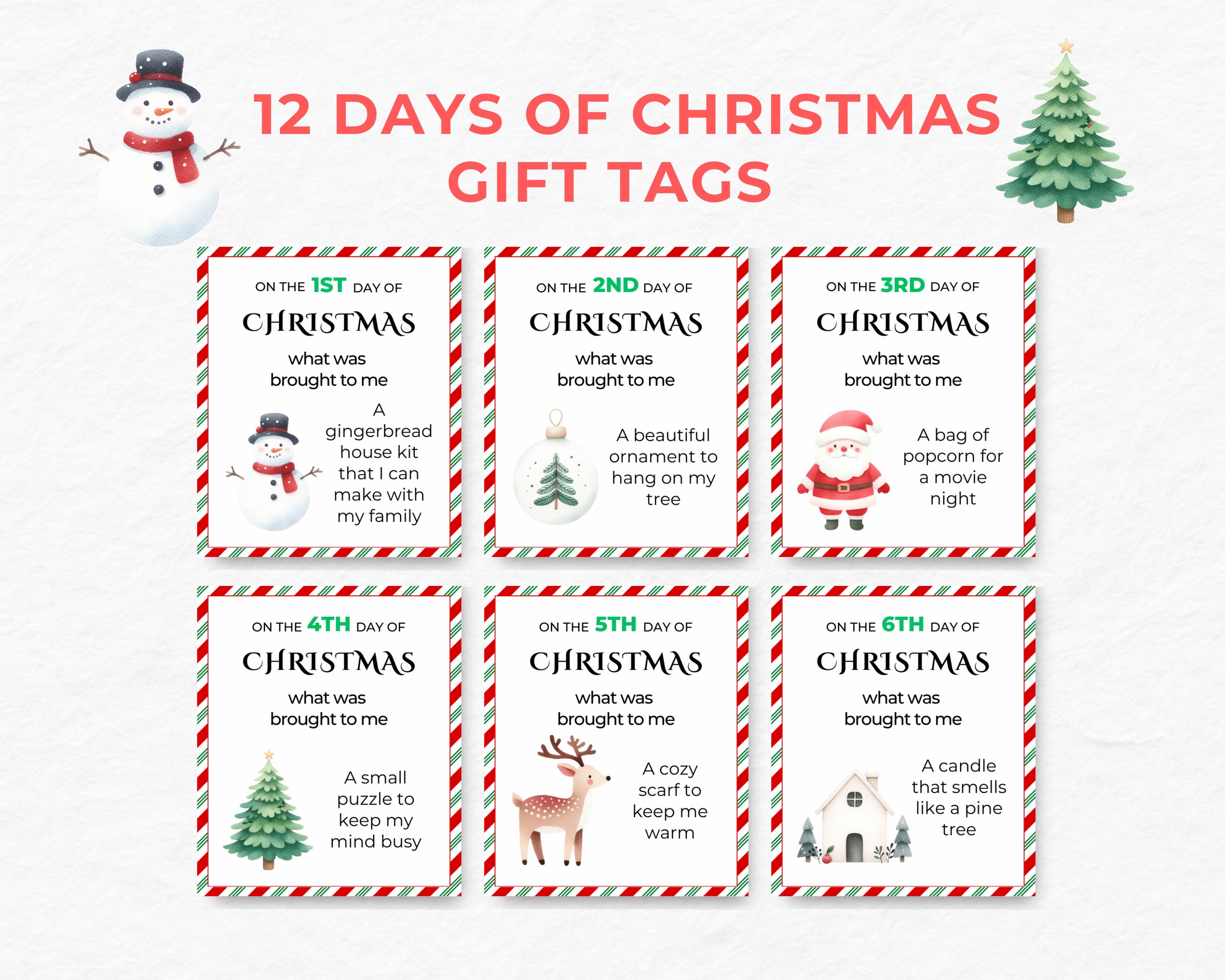 12 Days of Christmas Tags Printable | Holiday Countdown Gift Labels ...