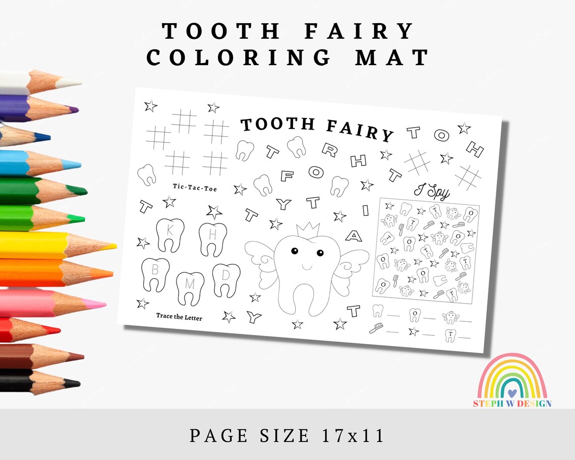 Printable Tooth Fairy Coloring Mat, Fairy Coloring Placemat, Tooth ...