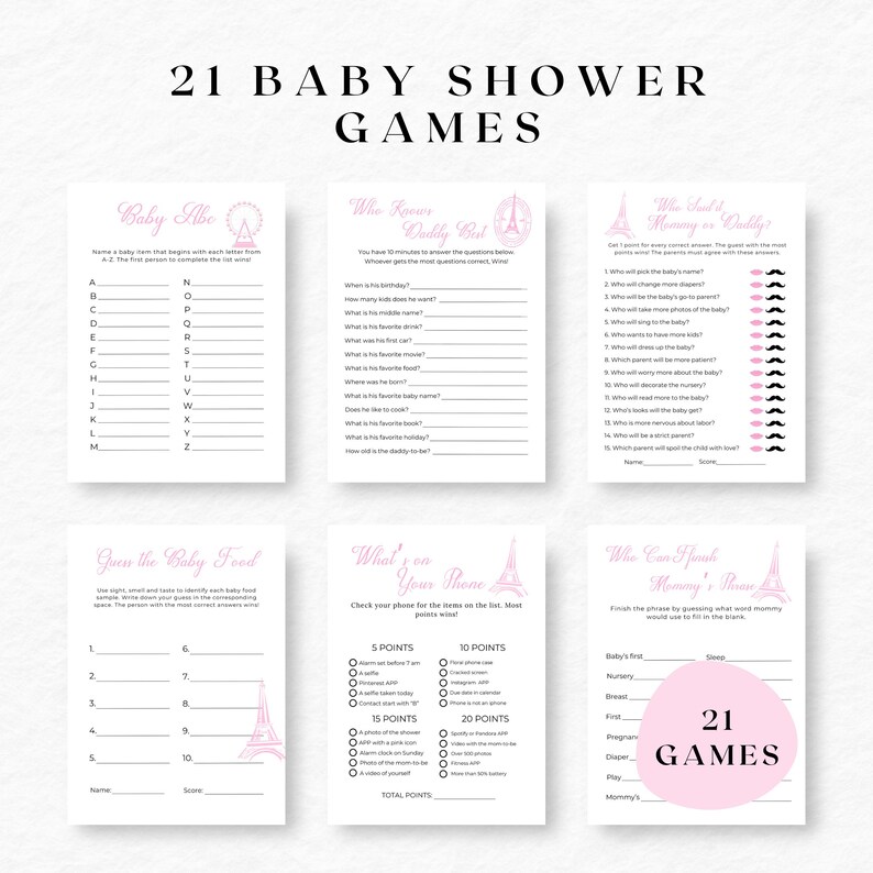 French Baby Shower Theme Game, Paris Baby Shower Bundle, Editable ...