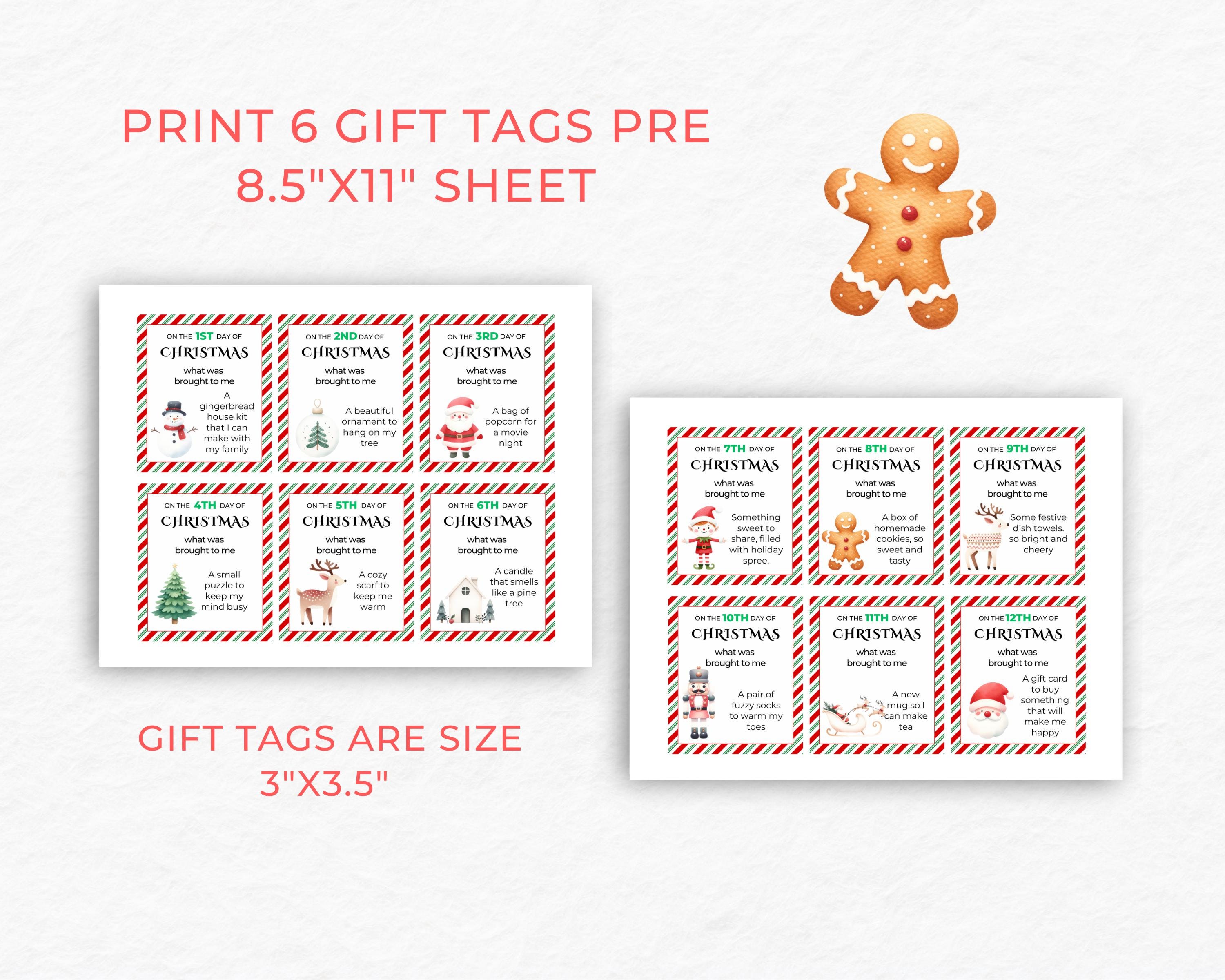 12 Days of Christmas Tags Printable | Holiday Countdown Gift Labels ...