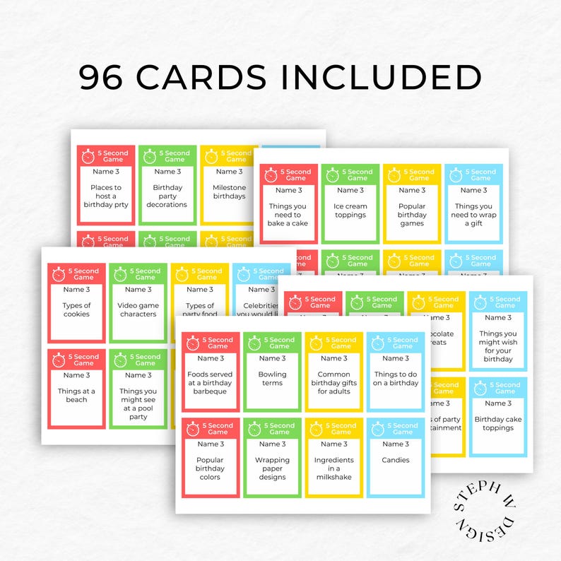 Birthday 5 Second Game,printable Party Game,5 Second Rule Game,office ...