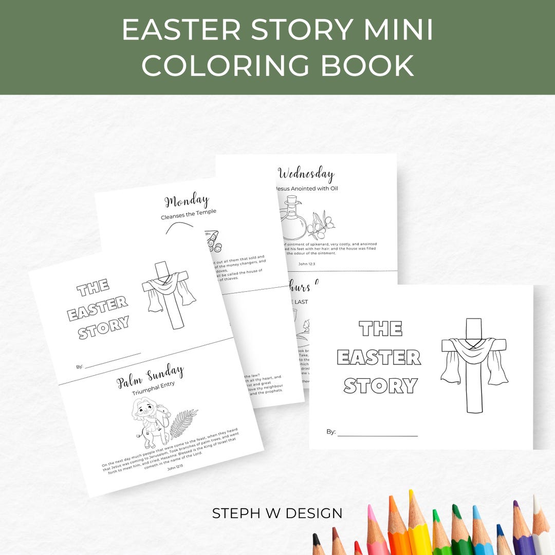 Easter Story Coloring Book, Printable Kids Activity, Christian Easter ...