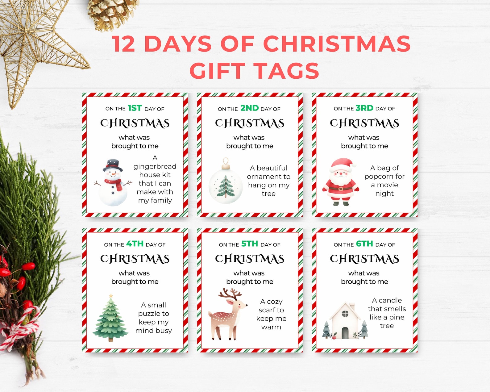 12 Days of Christmas Tags Printable | Holiday Countdown Gift Labels ...