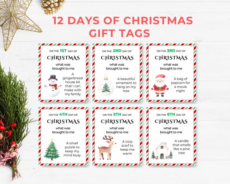 12 Days of Christmas Tags Printable | Holiday Countdown Gift Labels ...