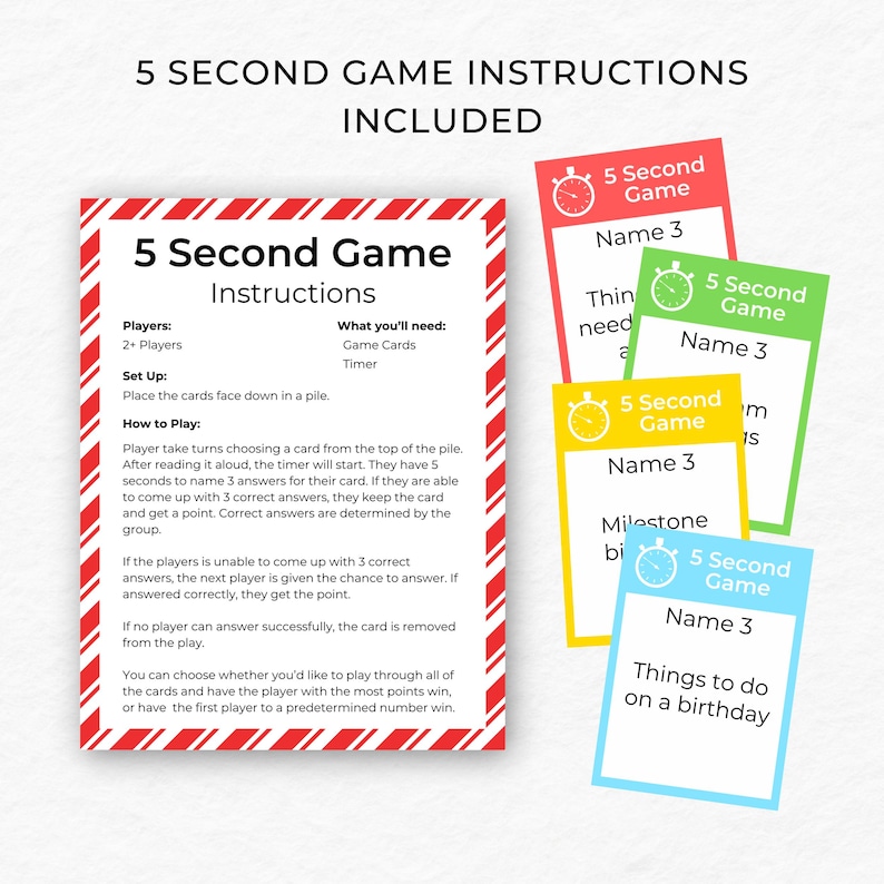 Birthday 5 Second Game,printable Party Game,5 Second Rule Game,office ...