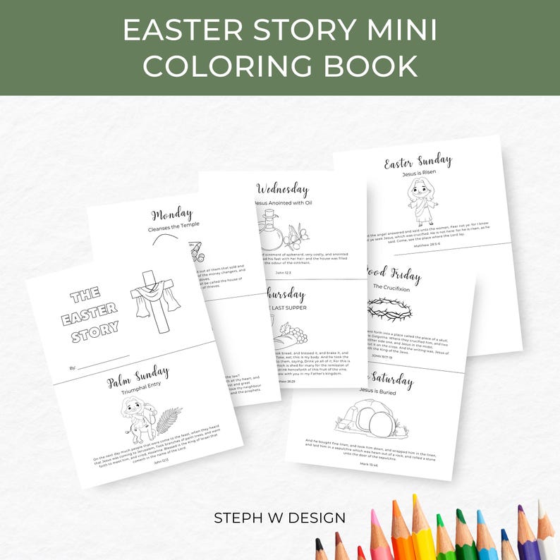 Easter Story Coloring Book, Printable Kids Activity, Christian Easter ...