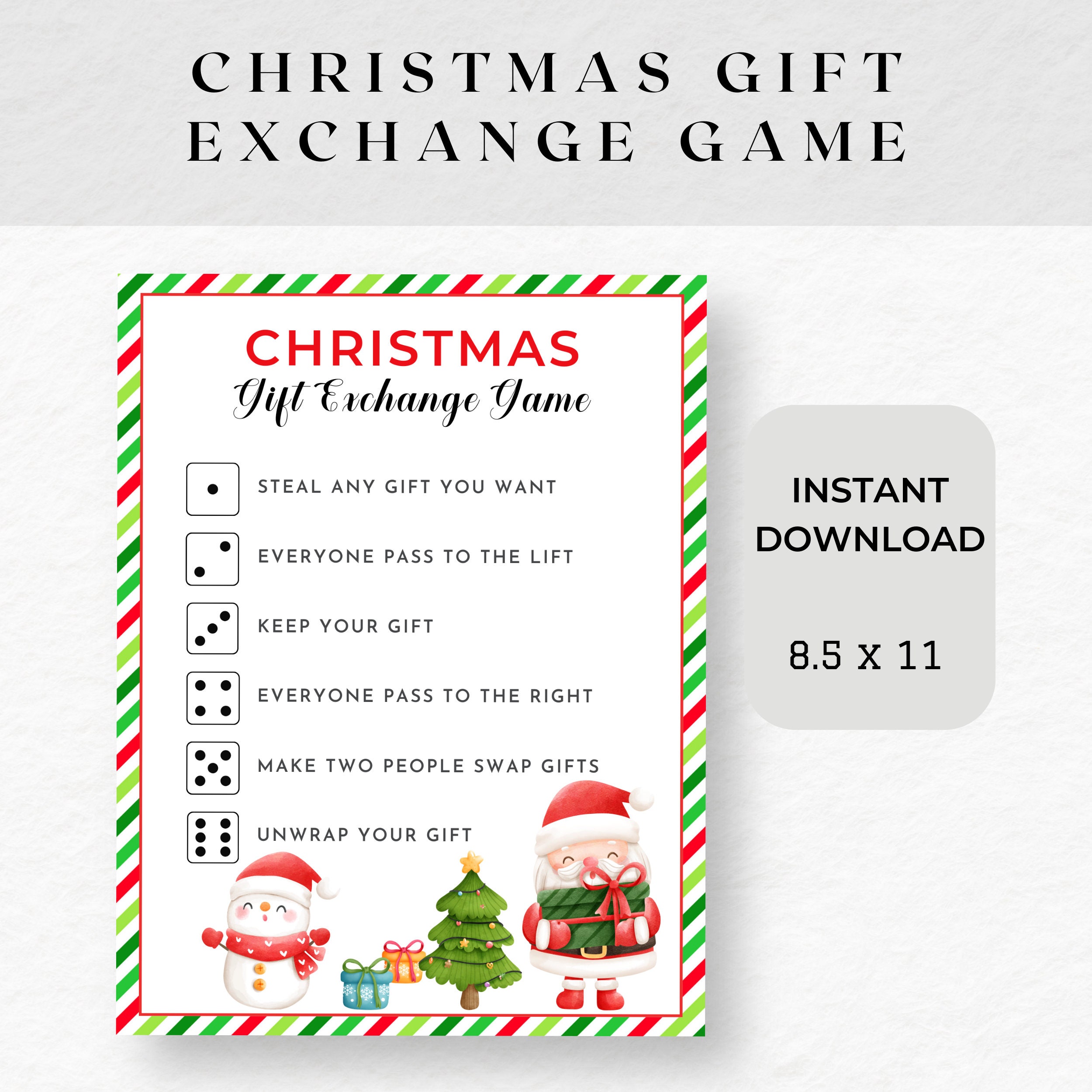 Christmas Gift Exchange Dice Game, Printable Game, Christmas Dice ...