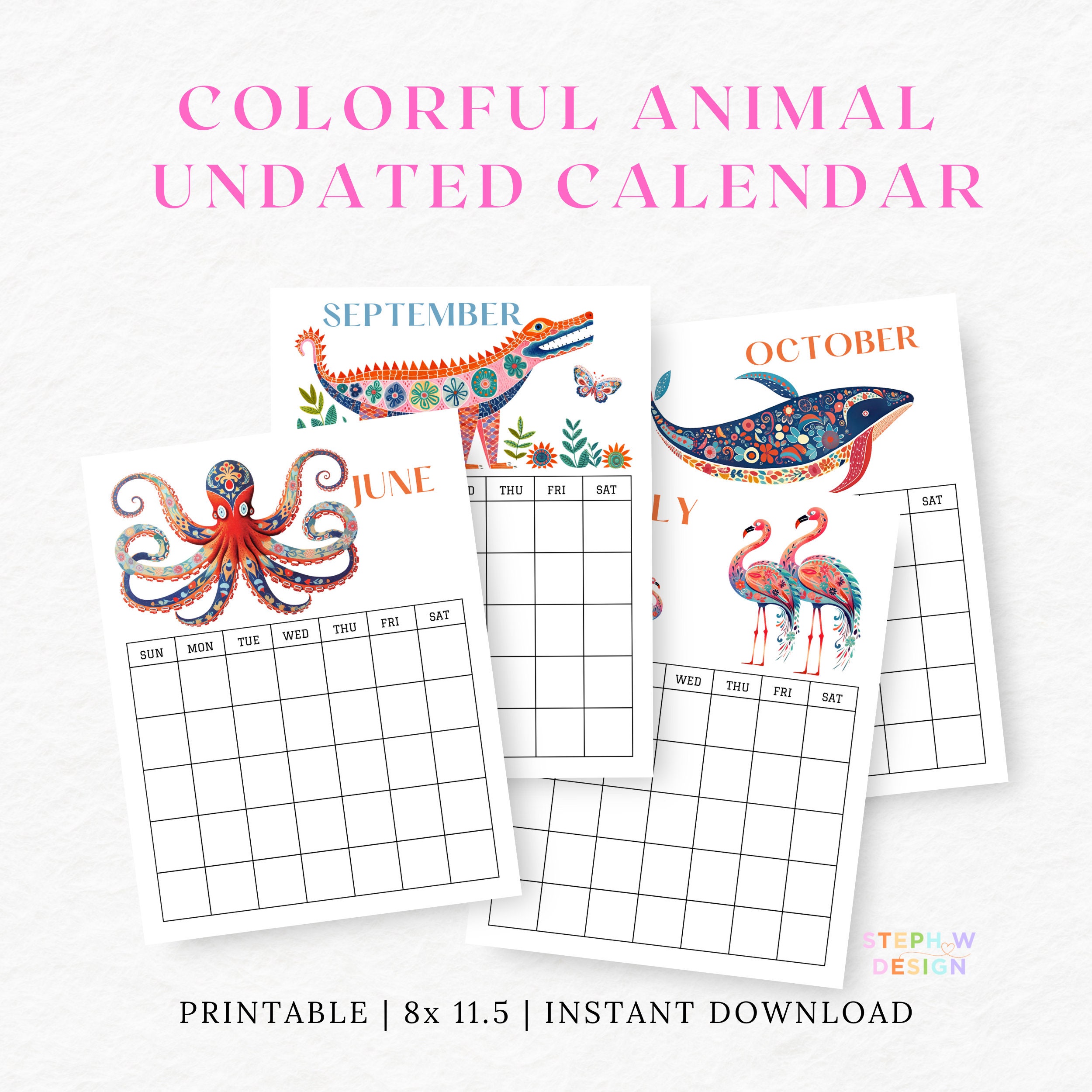 Printable Undated Calendars, Undated Monthly Planner, Printable Kids ...